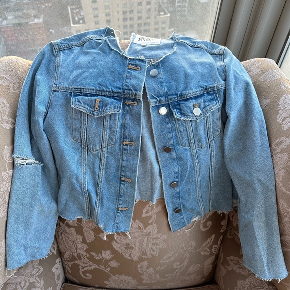 Zara | Jackets & Coats | Authentic Denim Light Blue Ripped Jean Jacket ...